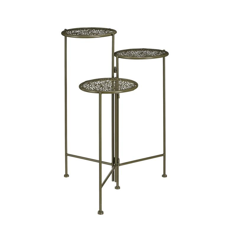 Sellette pliable en fer vert foncé 3 emplacements Tierra - 52 x 37 x 64 cm