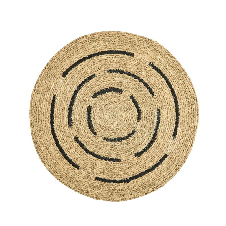 Set de table rond traits décalés coloris noir en osier - Ø 35 cm