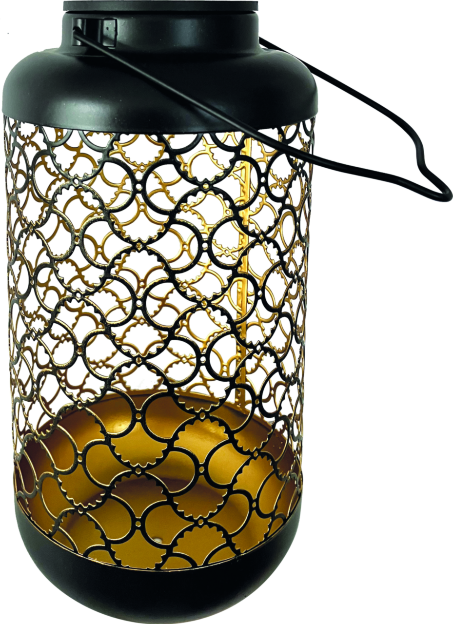 Lanterne solaire en métal doré et noir Watt&Home Bilbao - Ø 12 x H 25 cm