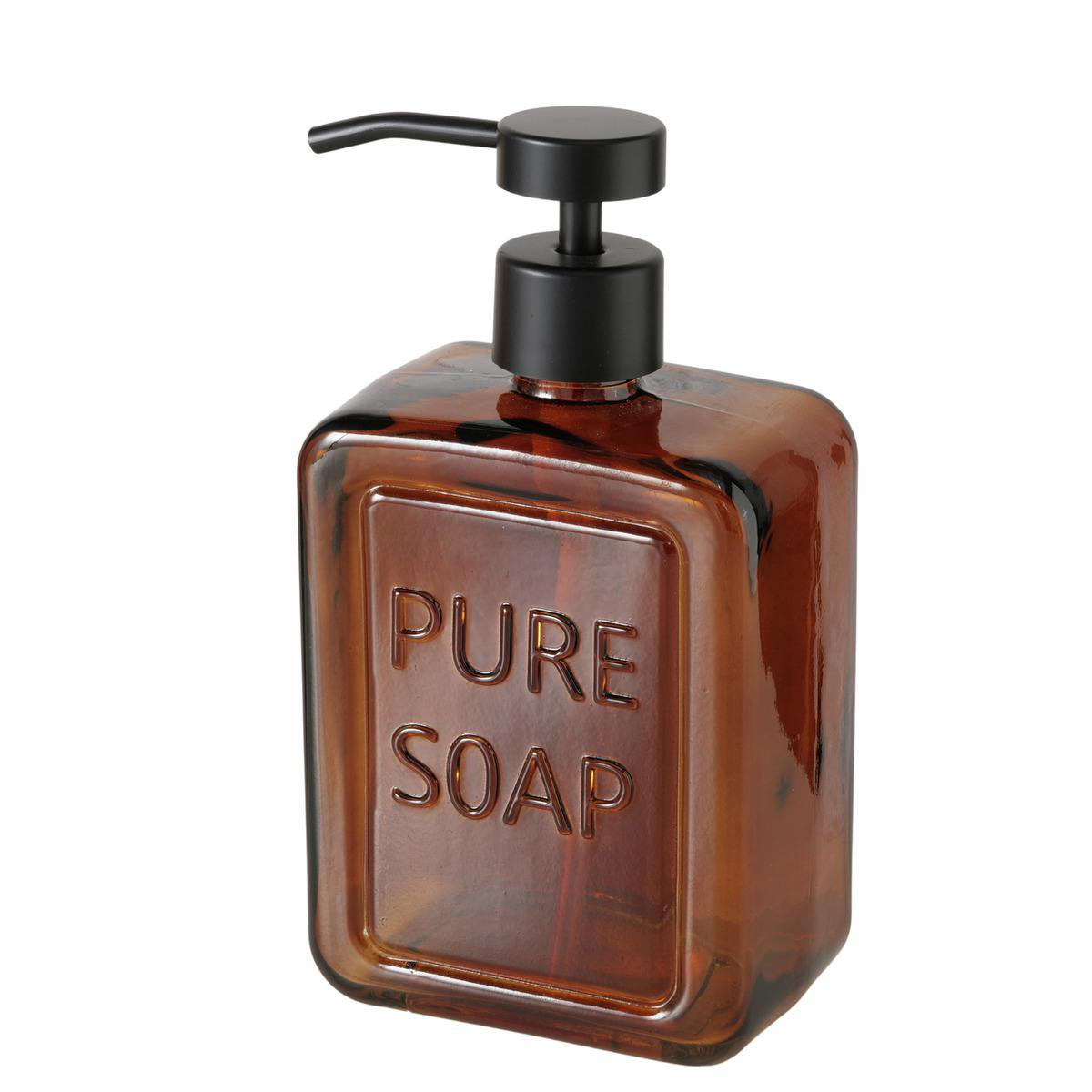 Distributeur de savon en verre laqué marron Puro - 9,8 x 6,2 x 18 cm
