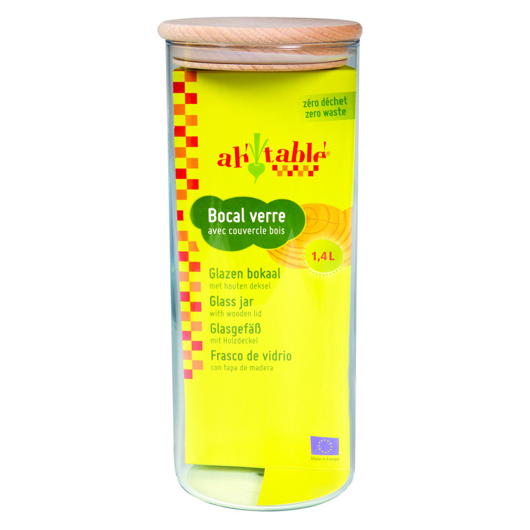 Bocal coloris transparent couvercle en bois Ah Table - 1,4 L | botanic®