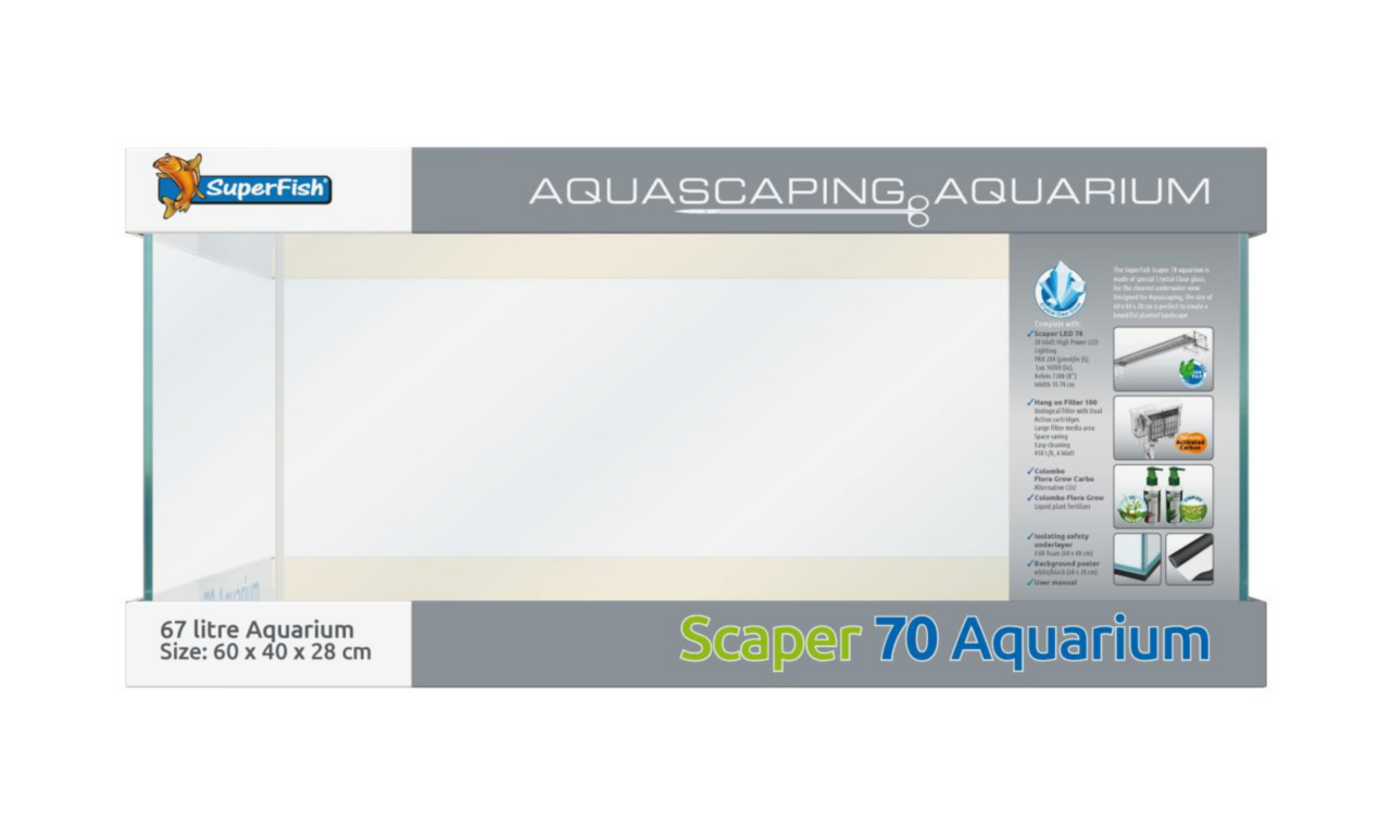 Aquarium en verre extra blanc Superfish Scaper 70 Shallow - 60 x 40 x ...