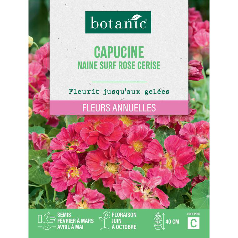 Graines de fleurs de Capucine naine surf rose cerise botanic®