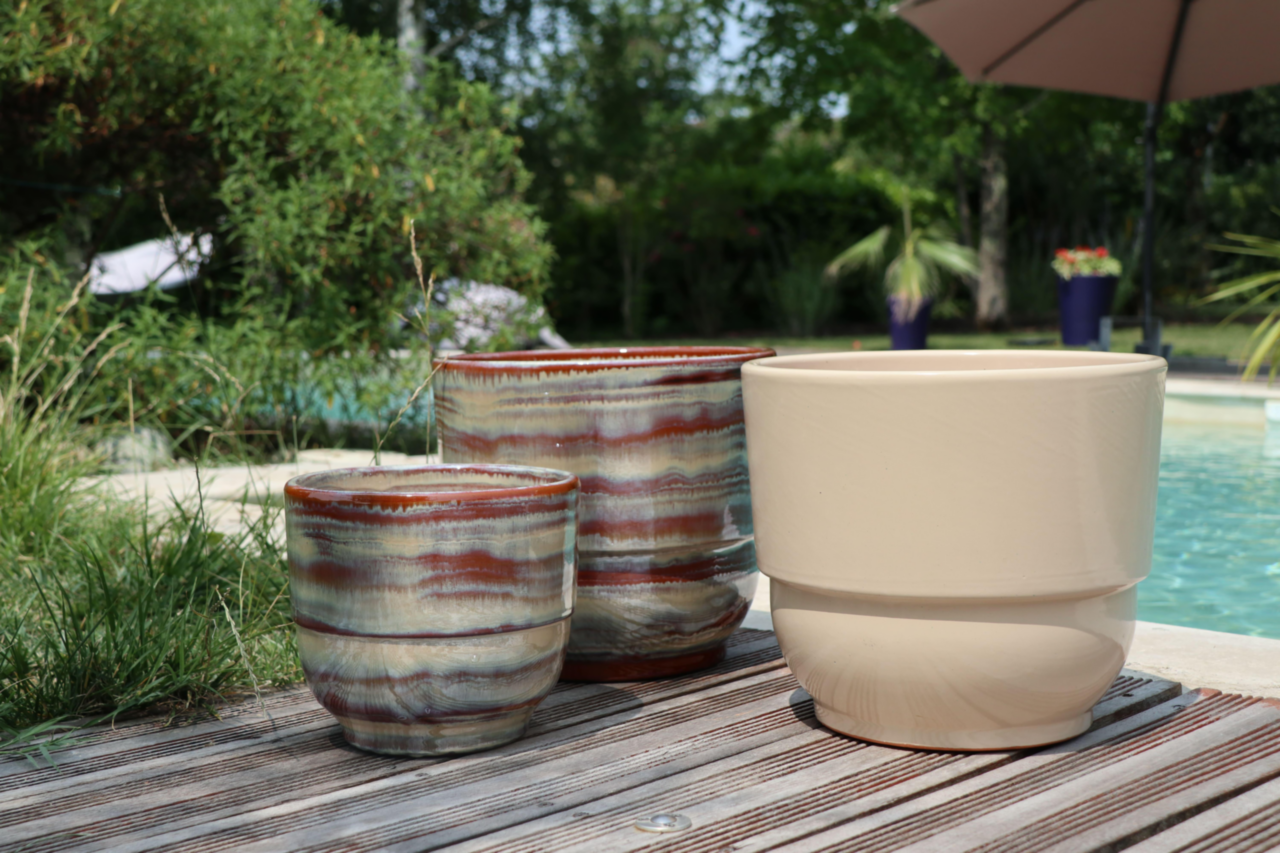 Vase en terre cuite émaillée crème Noisette Les Poteries d’Albi Rebord - Ø 30 x H 27 cm