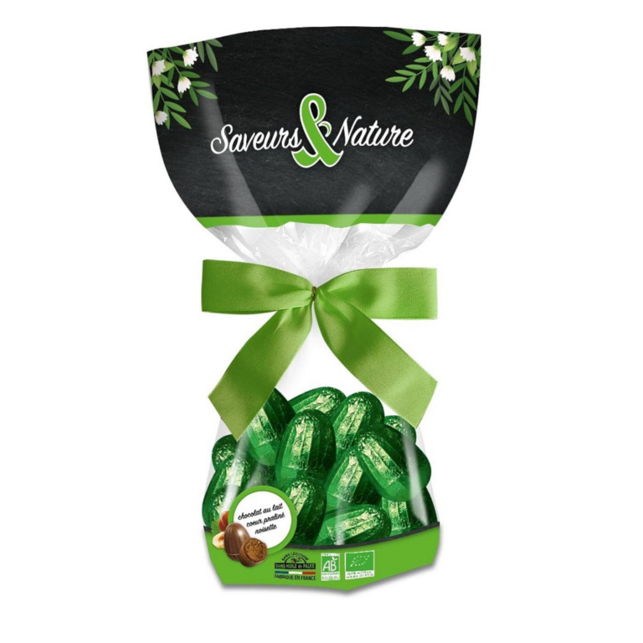 Sachet d’œufs au praliné enrobés de chocolat au lait bio Saveur ...