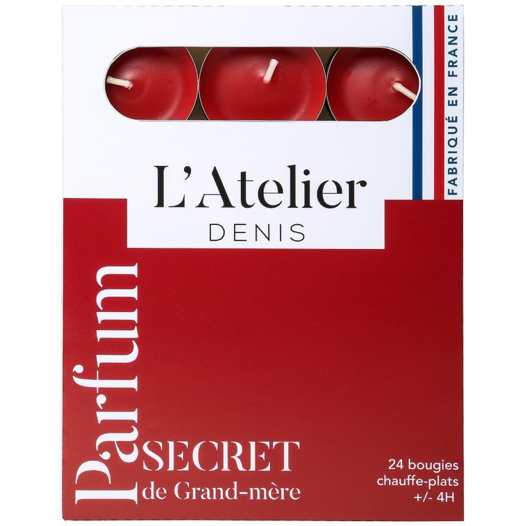Bougies chauffe-plats rouge parfum secret de grand-mère L’Atelier de Denis - L’étui de 24