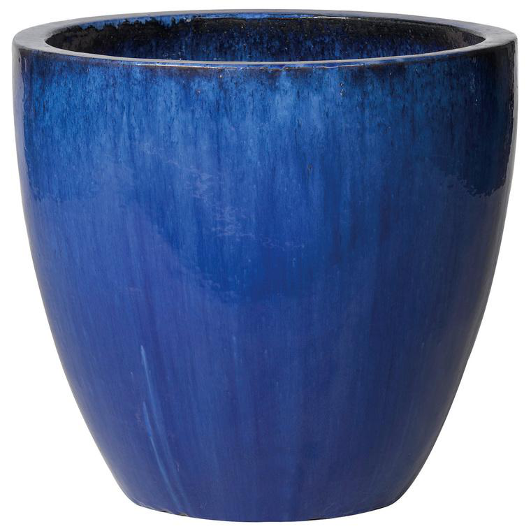 Pot vase en terre cuite émaillée bleu Tonkin - Ø 40 x H 36 cm