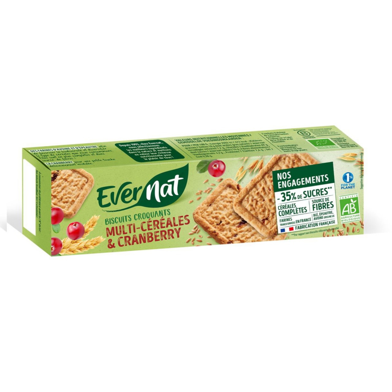 Biscuits bio Evernat multi-céréales et cranberry - 130 g | botanic®