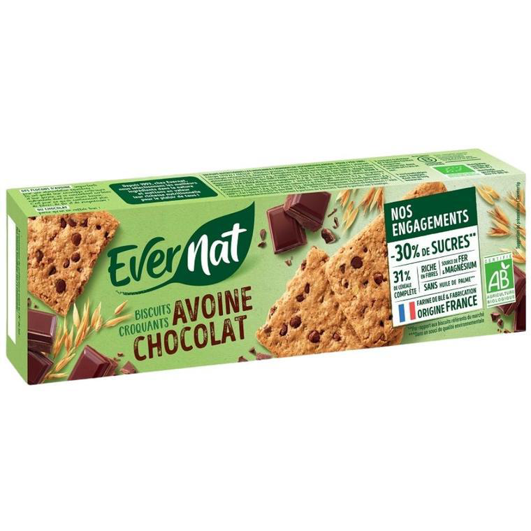 Croquants à l’avoine et au chocolat bio réduit en sucre 130 g