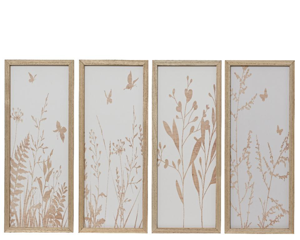Tableau graminées coloris blanc en bois - 50 x 20 x 1,4 cm | botanic®