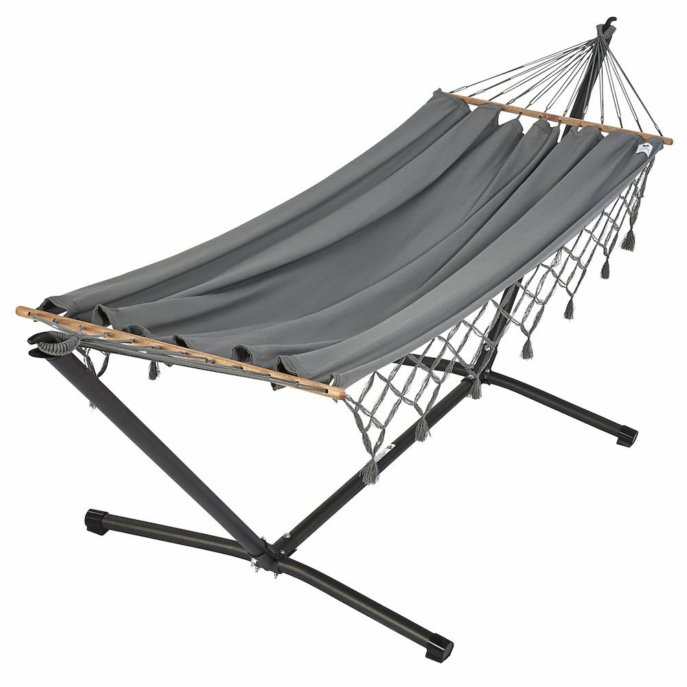 Set support et hamac MetaliK coloris anthracite à franges en métal et ...