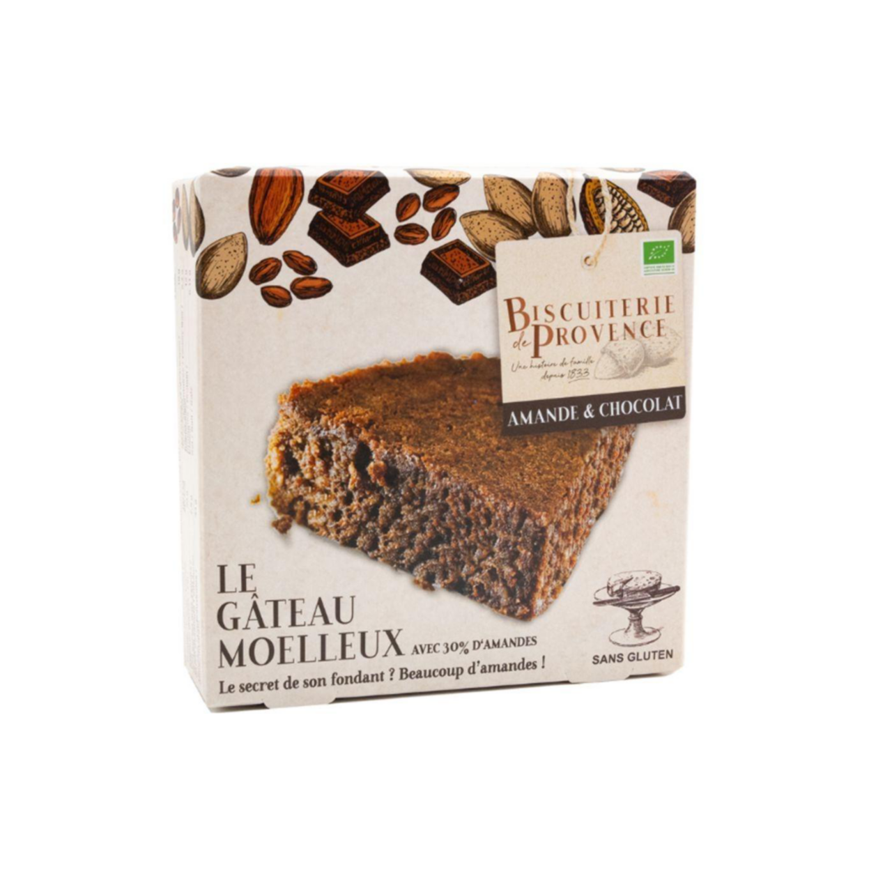 Gâteau moelleux amande & chocolat bio Biscuiterie de Provence - 110 g ...