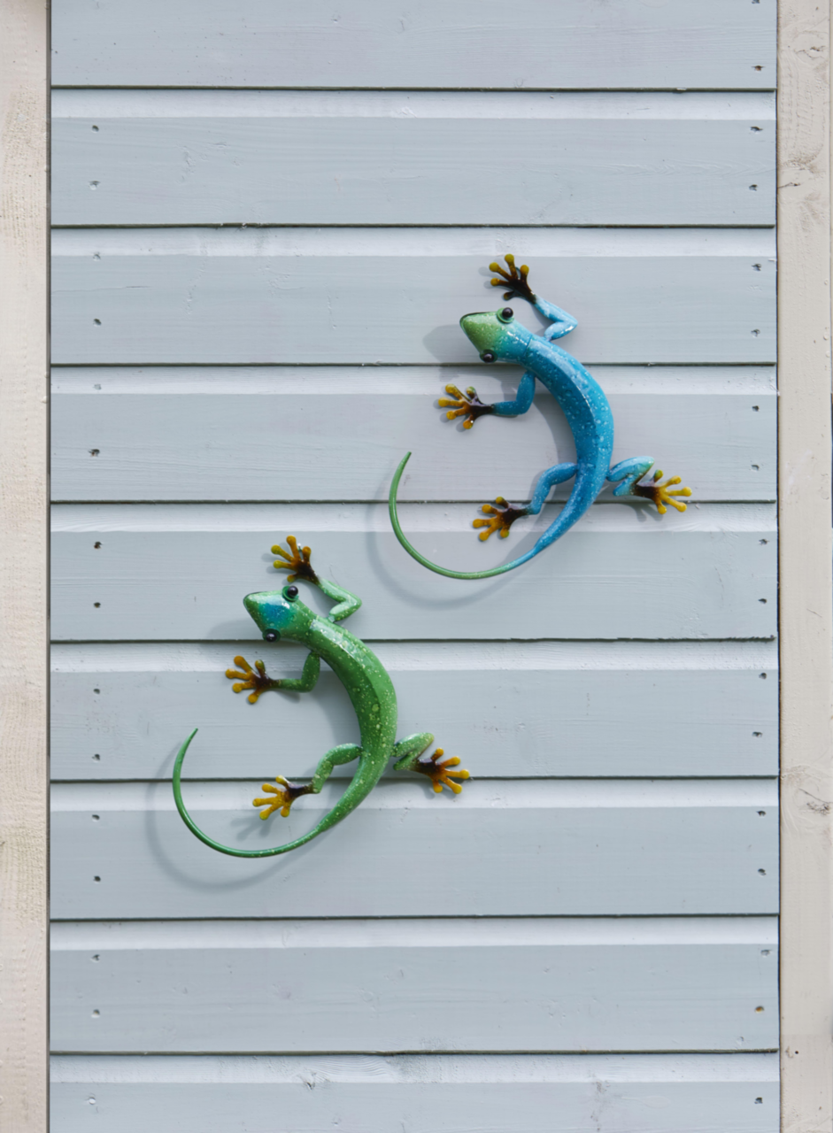 Décoration murale en métal avec Geckos bleu et vert - 26 x 23 x 6 cm
