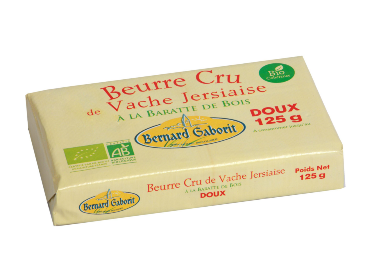 Beurre doux cru de vache Jersiaise bio Gaborit - 125 g
