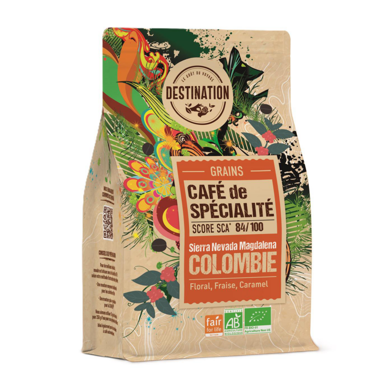 Sachet de café bio en grains spécialité Colombie Destination - 180 g ...
