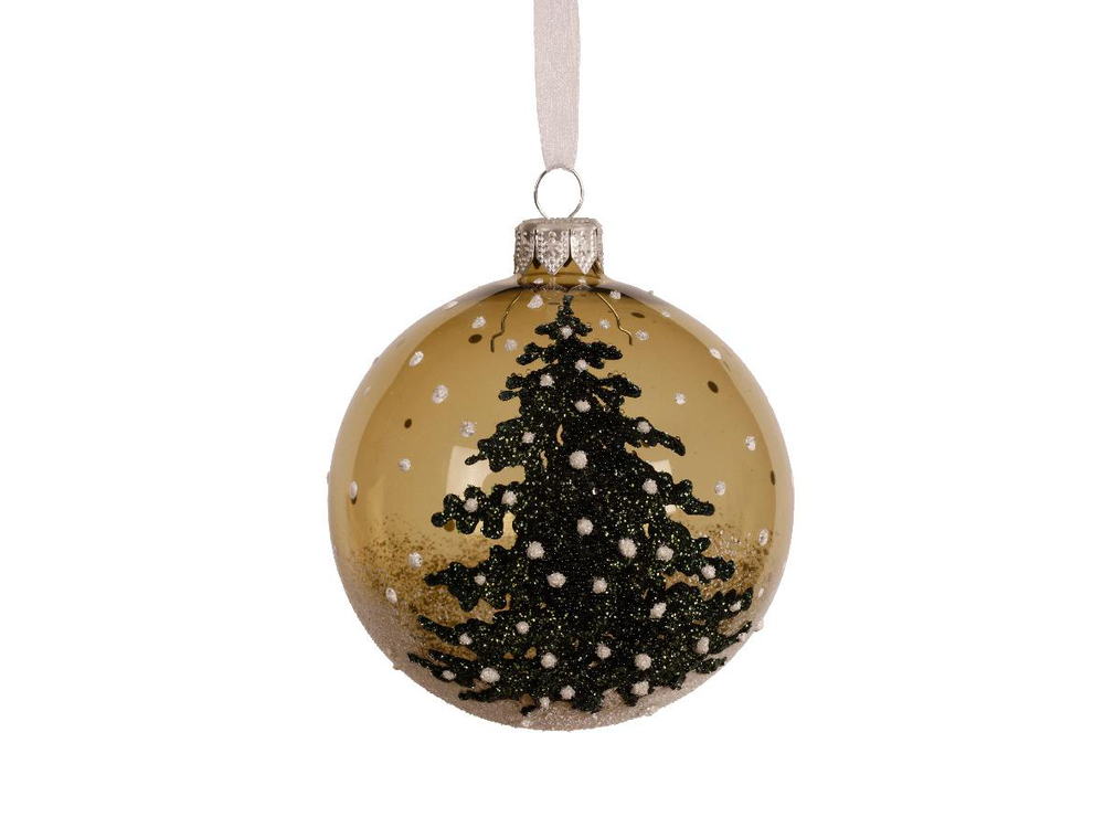 Boule en verre brillante transparente vert romarin avec décor sapin - Ø ...