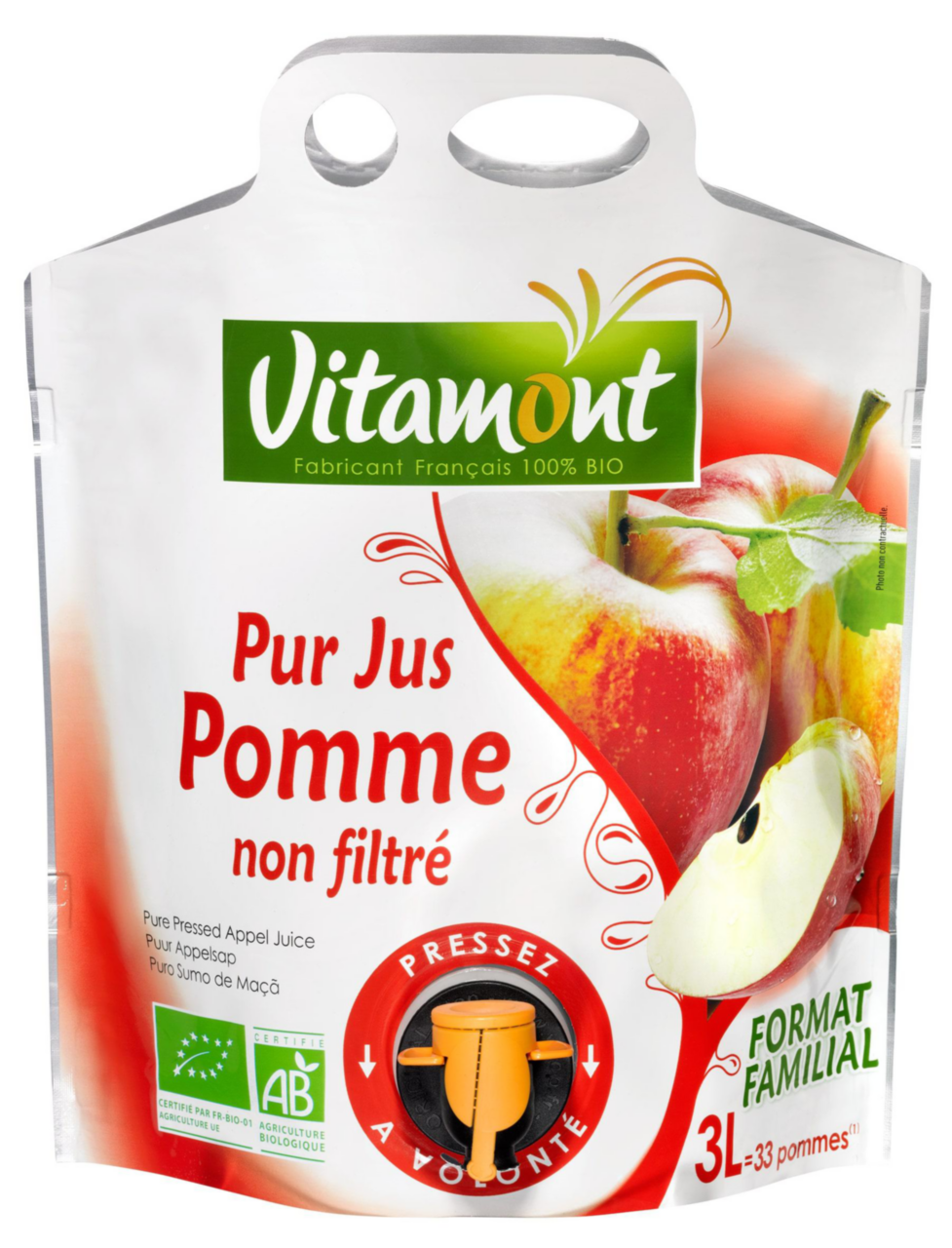 Pur Jus de Pomme bio en fontaine à jus Vitamont - 3 litres