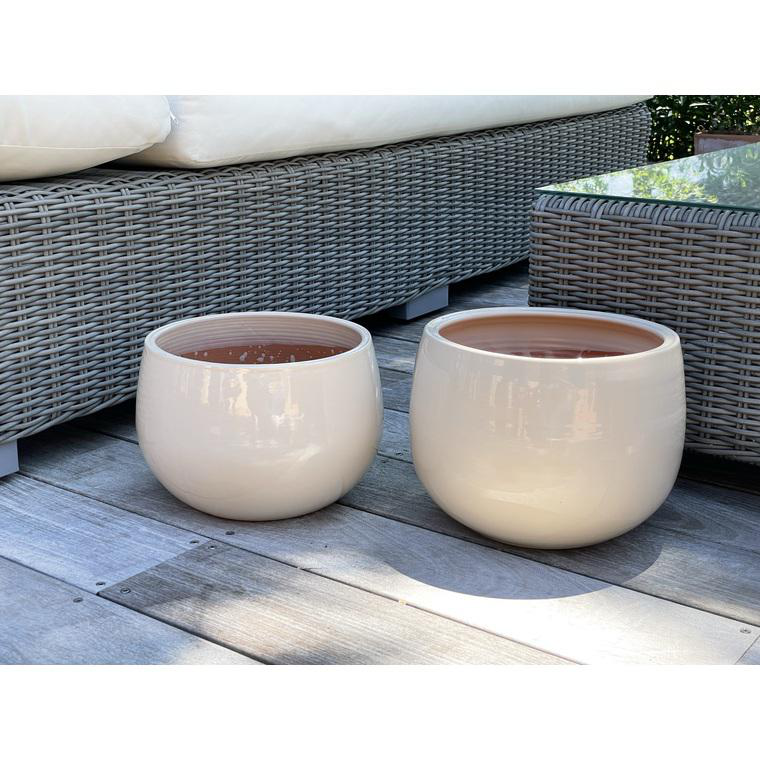 Pot coloris beige en terre émaillée le lisère - Ø 25 cm | botanic®