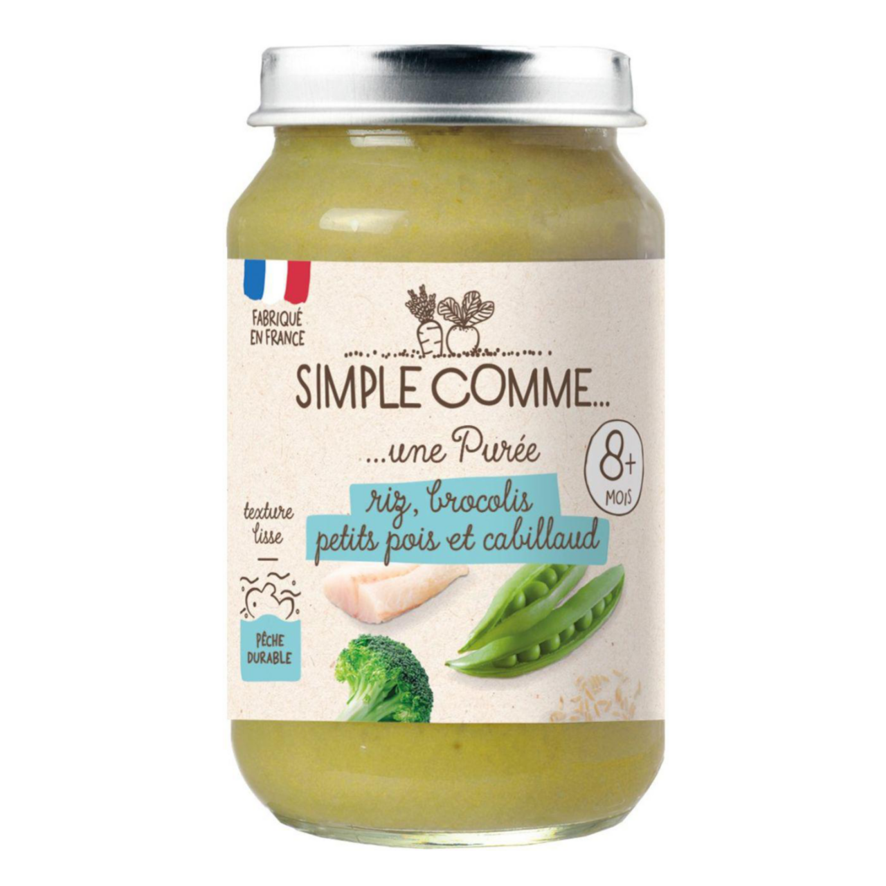 Pot riz brocoli petits pois cabillaud bio Simple Comme - 200g