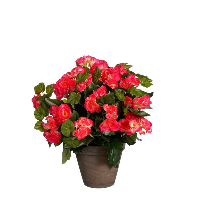 Bégonia rose artificiel en pot gris Edelman - Ø 36 x H 37 cm | botanic®