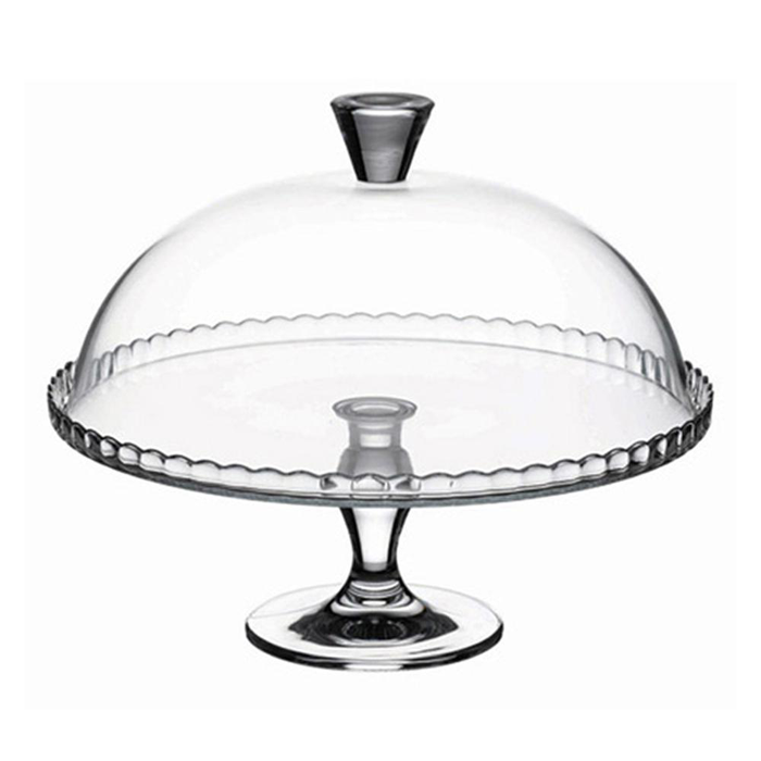 Plat sur pied avec cloche coloris transparent en verre - 32 x 32 x 26 ...